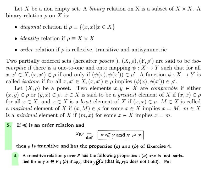 Let X be a non empty set. A binary relation on X is a | Chegg.com