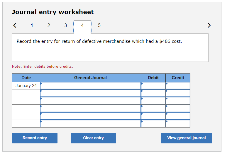 Journal entry worksheet Record the entry for return | Chegg.com