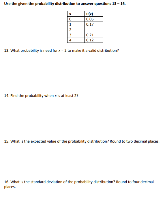 Solved Use the given the probability distribution to answer | Chegg.com
