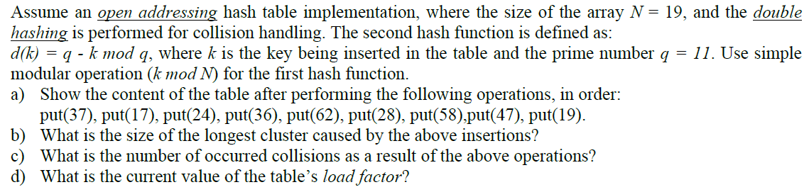 Solved Assume an open addressing hash table implementation, | Chegg.com
