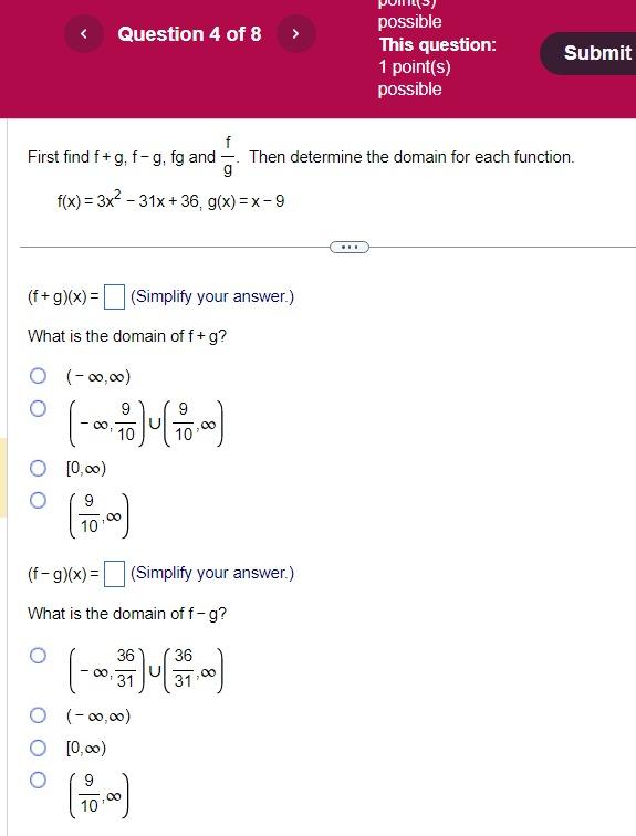 Solved First find f+g,f−g,fg and gf. Then determine the | Chegg.com