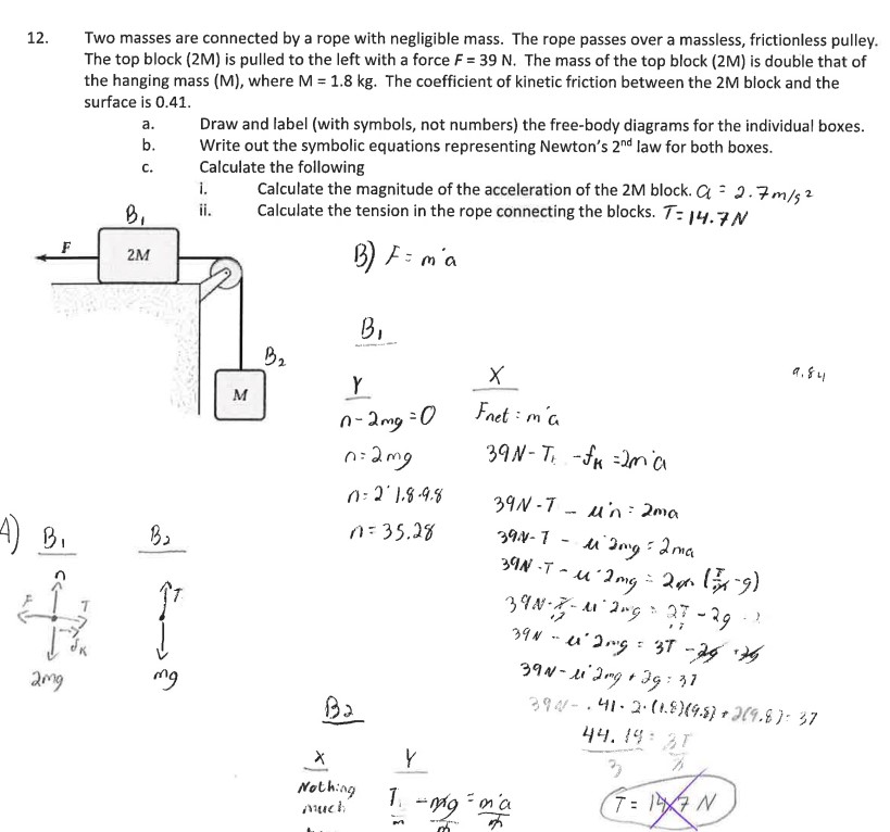 Solved 2. Two masses are connected by a rope with negligible | Chegg.com