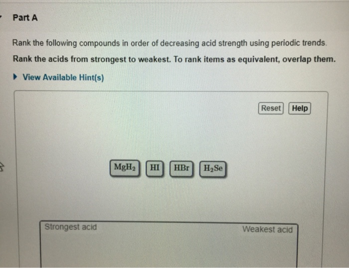 Solved Part A Rank the following compounds in order of | Chegg.com