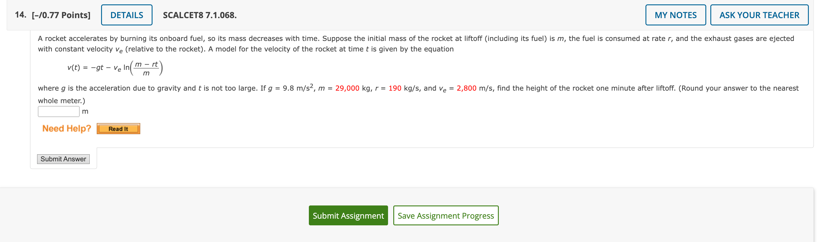 Solved with constant velocity ve (relative to the rocket). A | Chegg.com