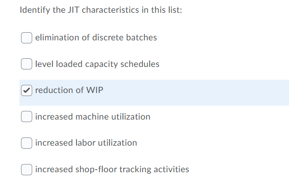 Solved Identify the JIT characteristics in this list: | Chegg.com