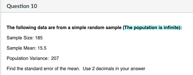 Solved An Infinite population has a mean = 24 (u = 24) A | Chegg.com