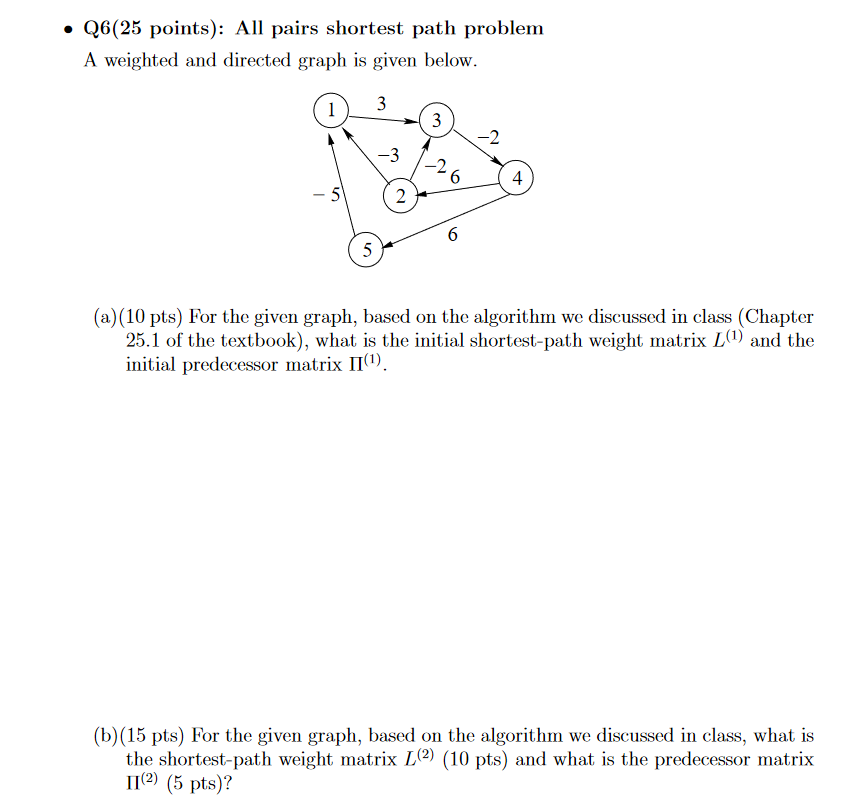 Solved • Q6(25 points): All pairs shortest path problem A | Chegg.com