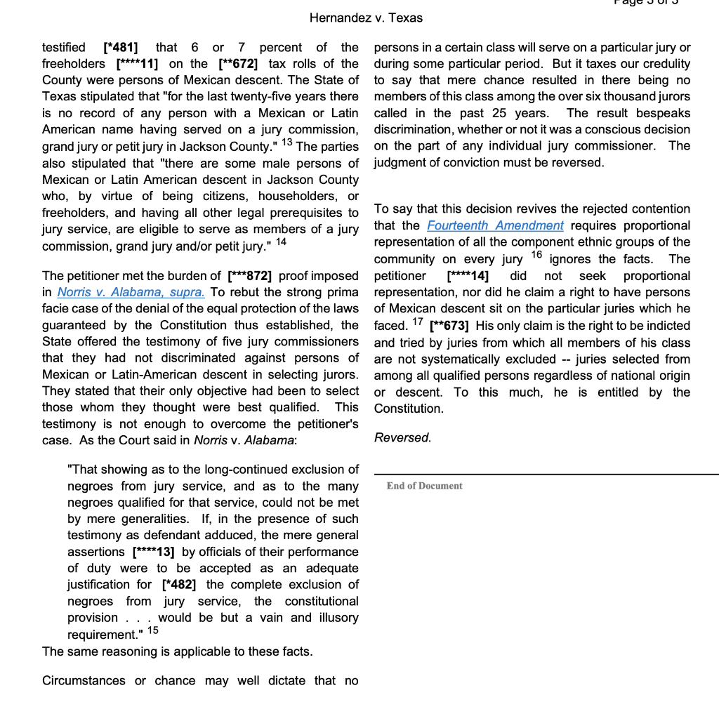 Hernandez v. Texas -who was the case about -what | Chegg.com
