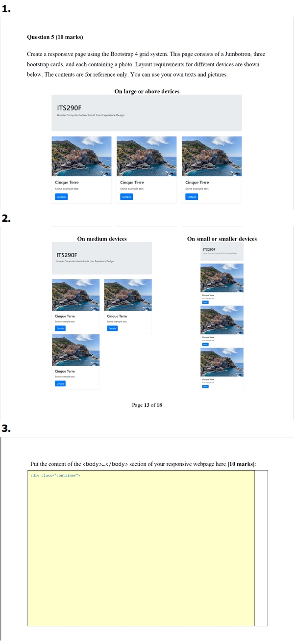 Solved 1. Question 5 (10 marks) Create a responsive page | Chegg.com