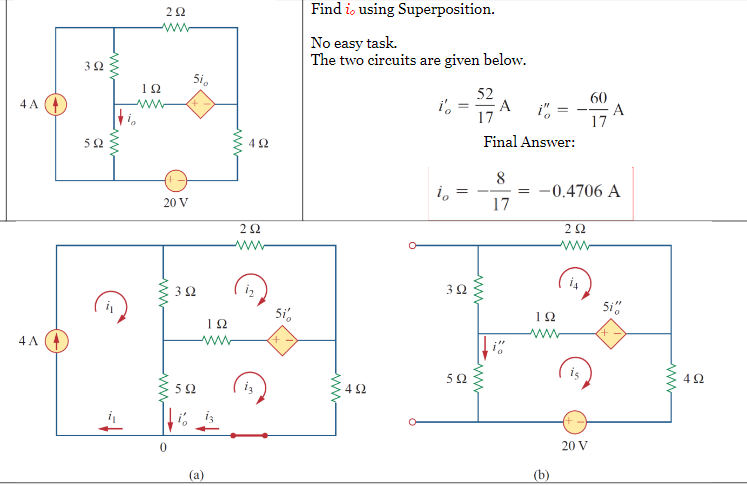 Solved Find i0 using Superposition. No easy task. The two | Chegg.com