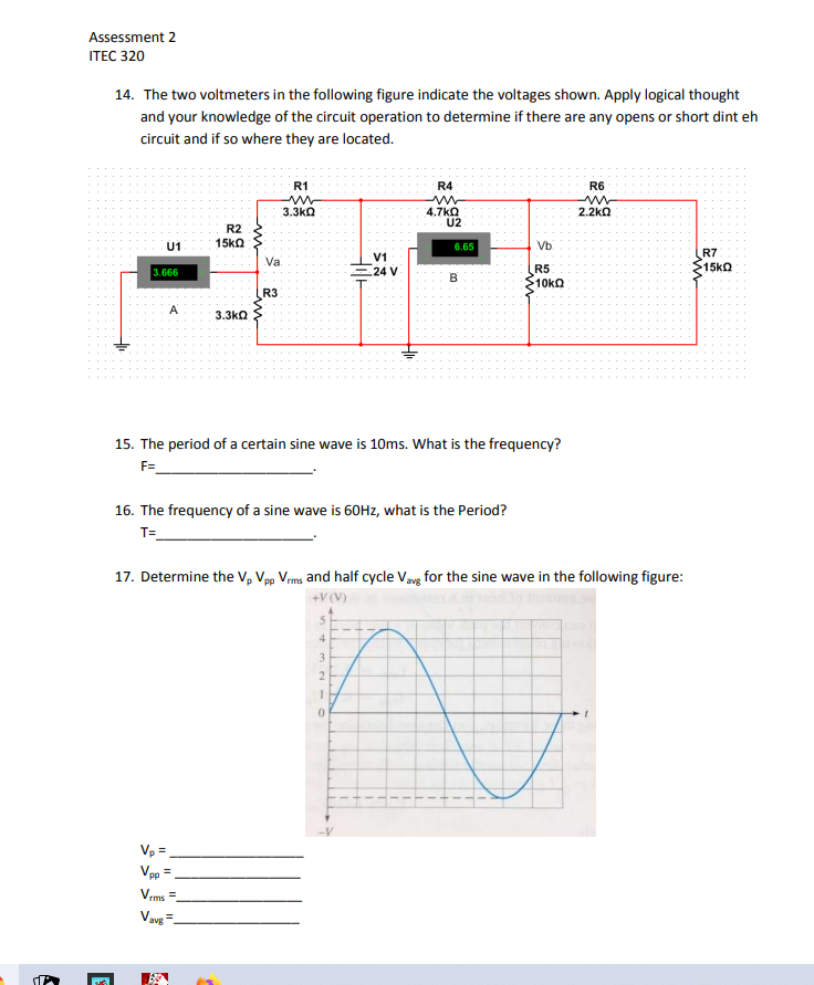 Solved Assessment 2 ITEC 320 14. The two voltmeters in the | Chegg.com