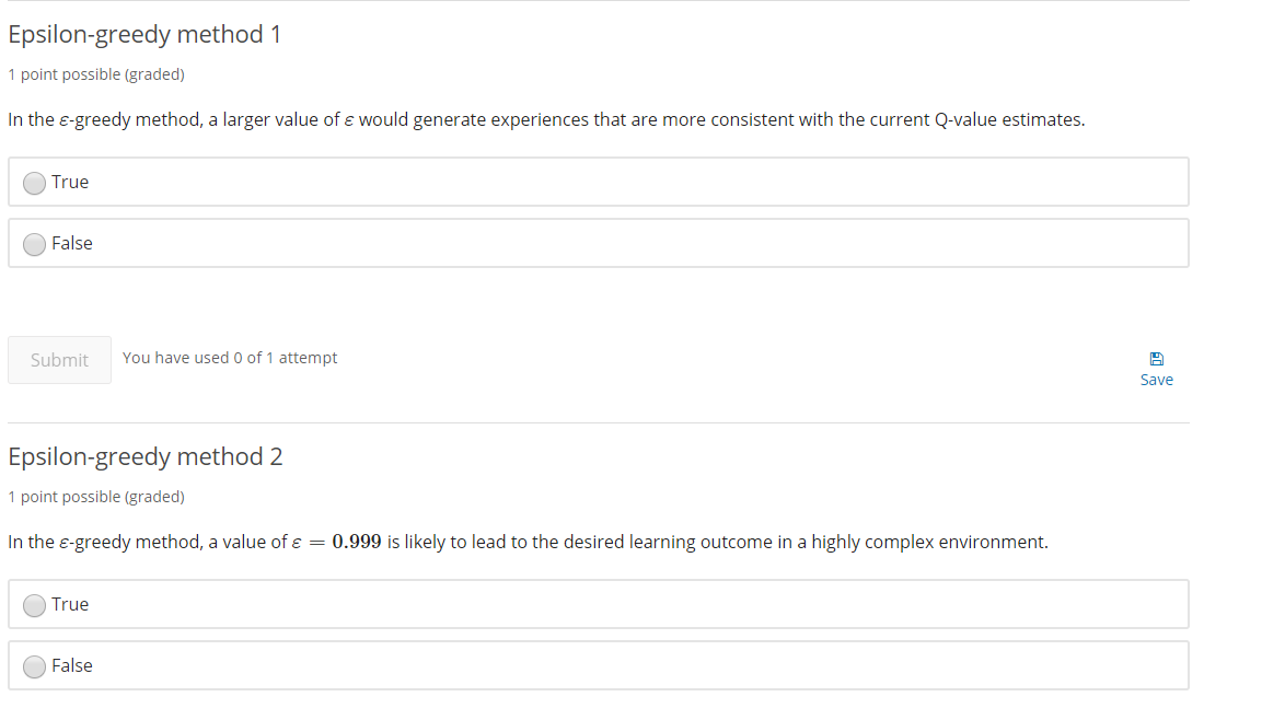 Solved Epsilon-greedy method 1 1 point possible (graded) In | Chegg.com