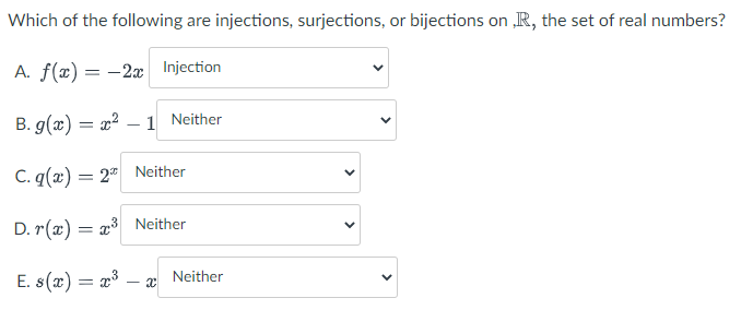 Solved Which of the following are injections, surjections, | Chegg.com