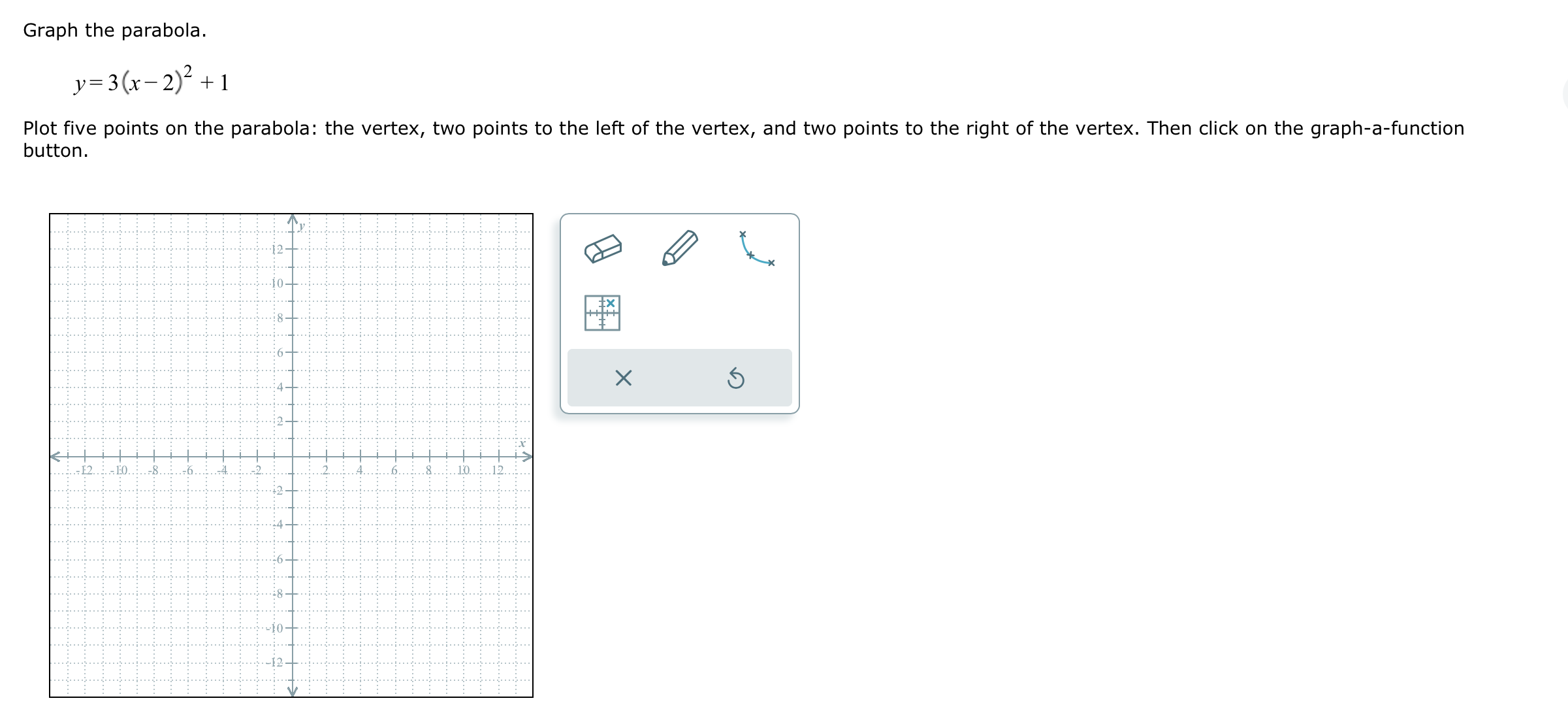 Solved Graph the parabola.y=3(x-2)2+1Plot five points on the | Chegg.com