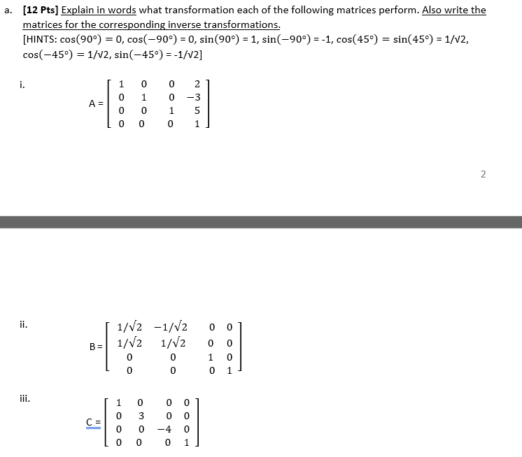 Solved [12 Pts] Explain in words what transformation each of | Chegg.com