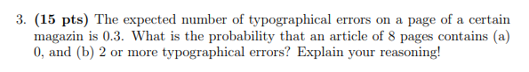 Solved 3. (15 pts) The expected number of typographical | Chegg.com