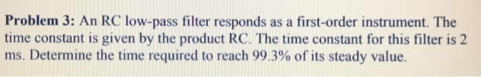 Solved Problem 3: An RC low-pass filter responds as a | Chegg.com