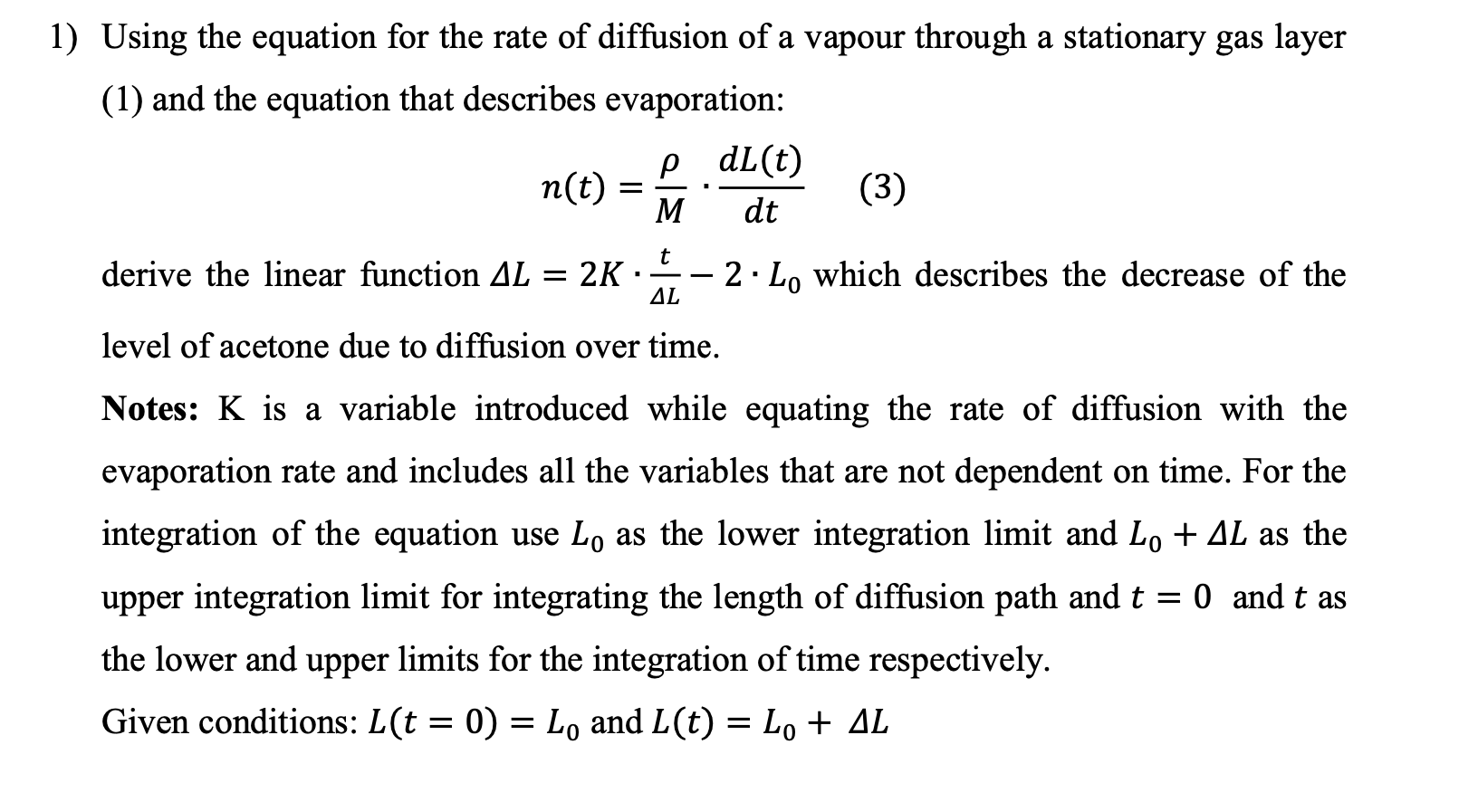 1) Using the equation for the rate of diffusion of a | Chegg.com