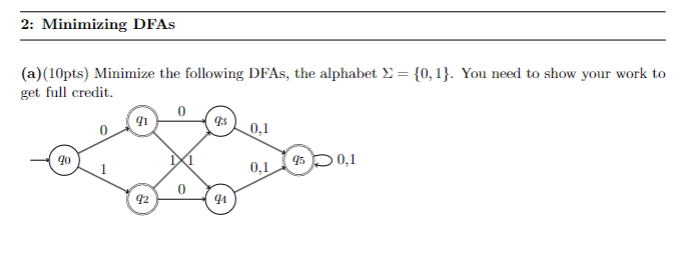 Solved (a)(10pts) Minimize the following DFAs, the alphabet | Chegg.com