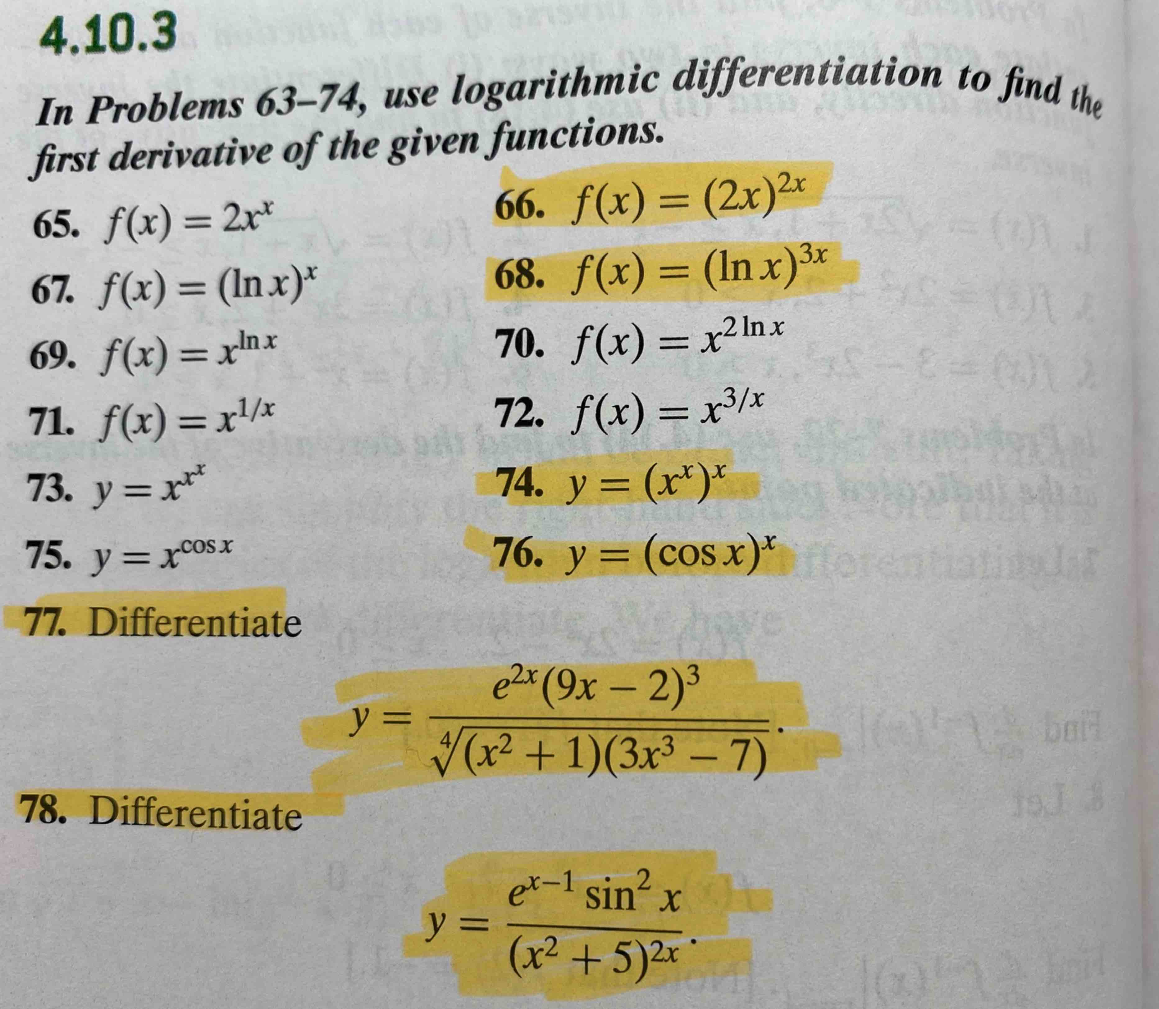 Solved 4.10 .3In Problems 63-74, ﻿use logarithmic | Chegg.com