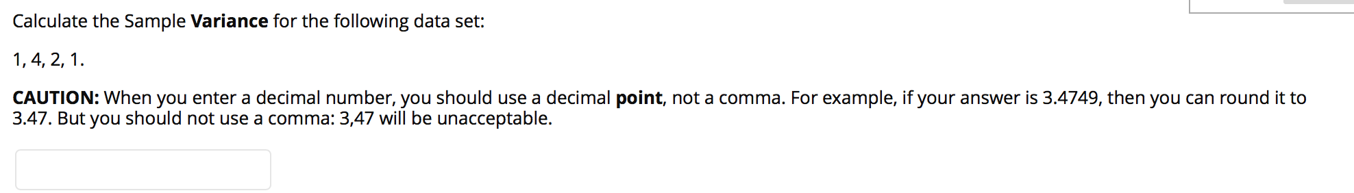 Solved Calculate the Sample Variance for the following data | Chegg.com
