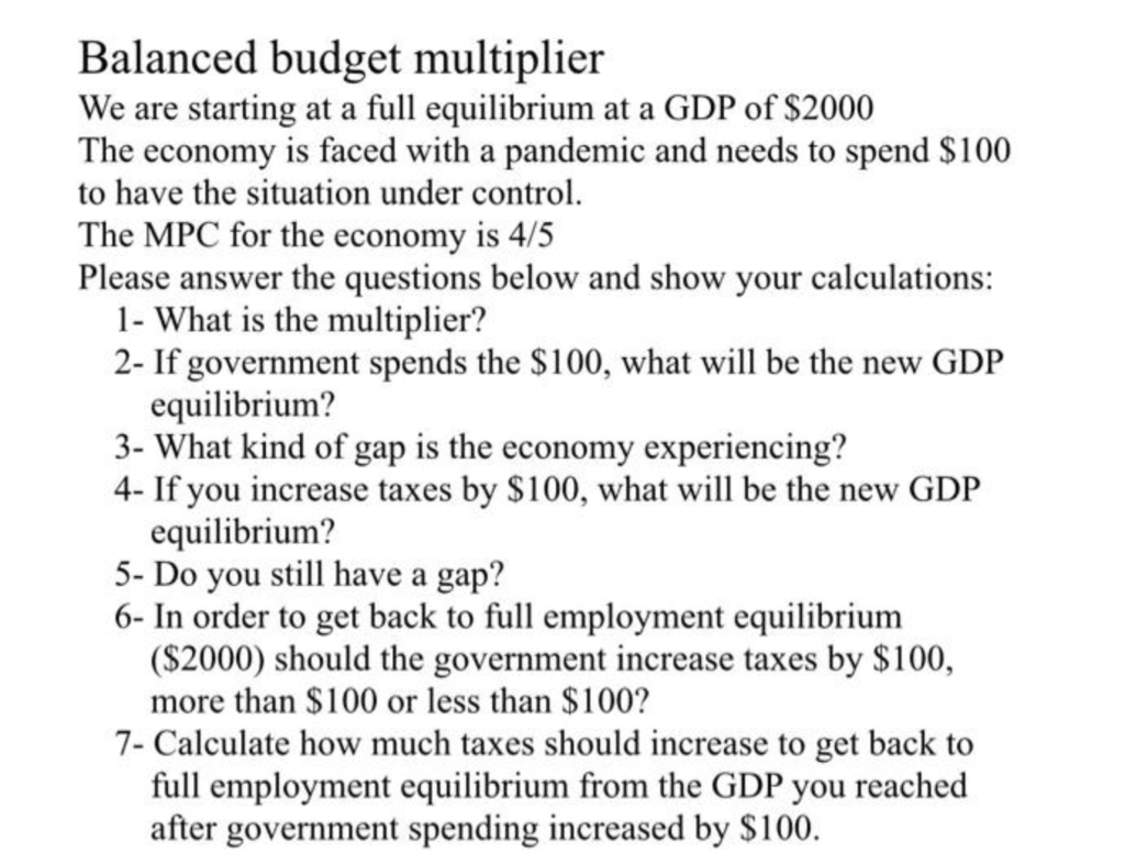 Solved Balanced budget multiplier We are starting at a full | Chegg.com