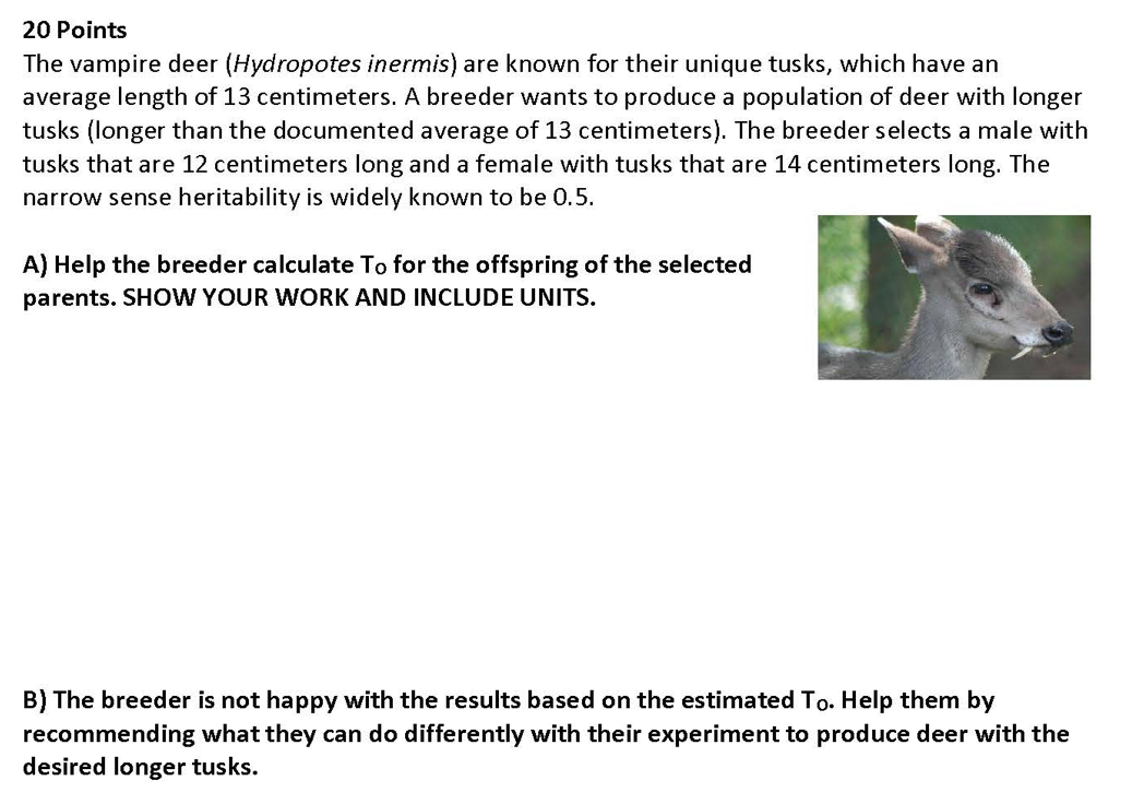 Solved 20 Points The vampire deer (Hydropotes inermis) are | Chegg.com