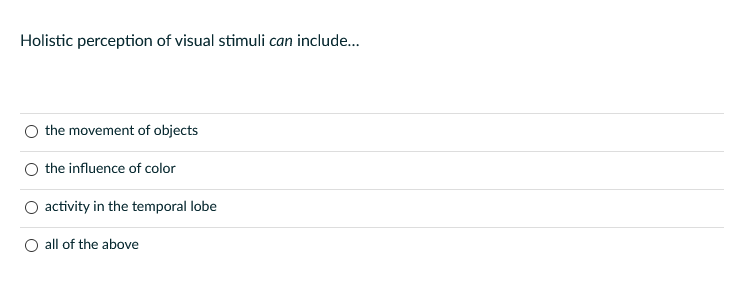 Solved Holistic perception of visual stimuli can include... | Chegg.com