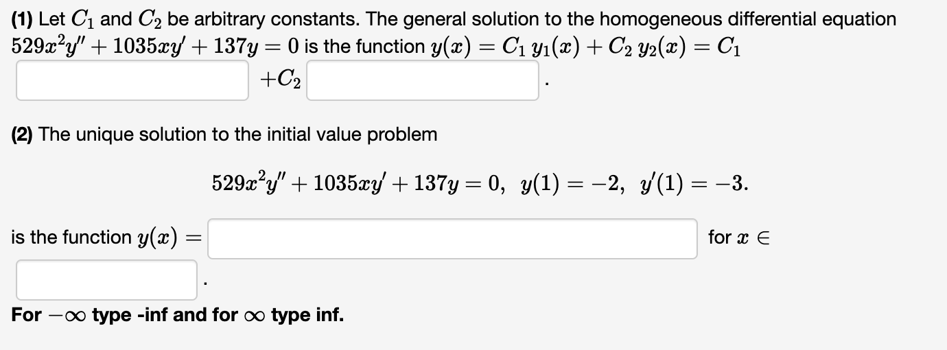 Solved (1) ﻿Let C1 ﻿and C2 be ﻿arbitrary constants. The | Chegg.com