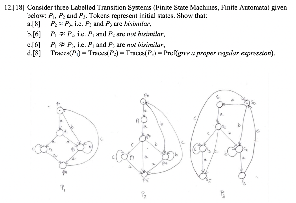 Solved 12 [18] Consider Three Labelled Transition Systems