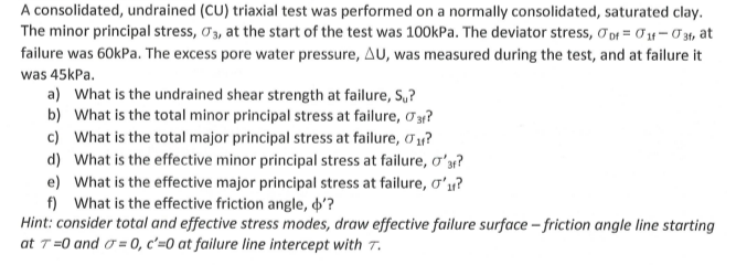 Solved A consolidated, undrained (CU) triaxial test was | Chegg.com Solved A consolidated, undrained (CU) triaxial test was | Chegg.com