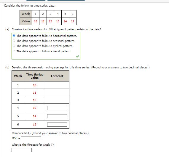 Solved Consider the following time series data. (a) | Chegg.com