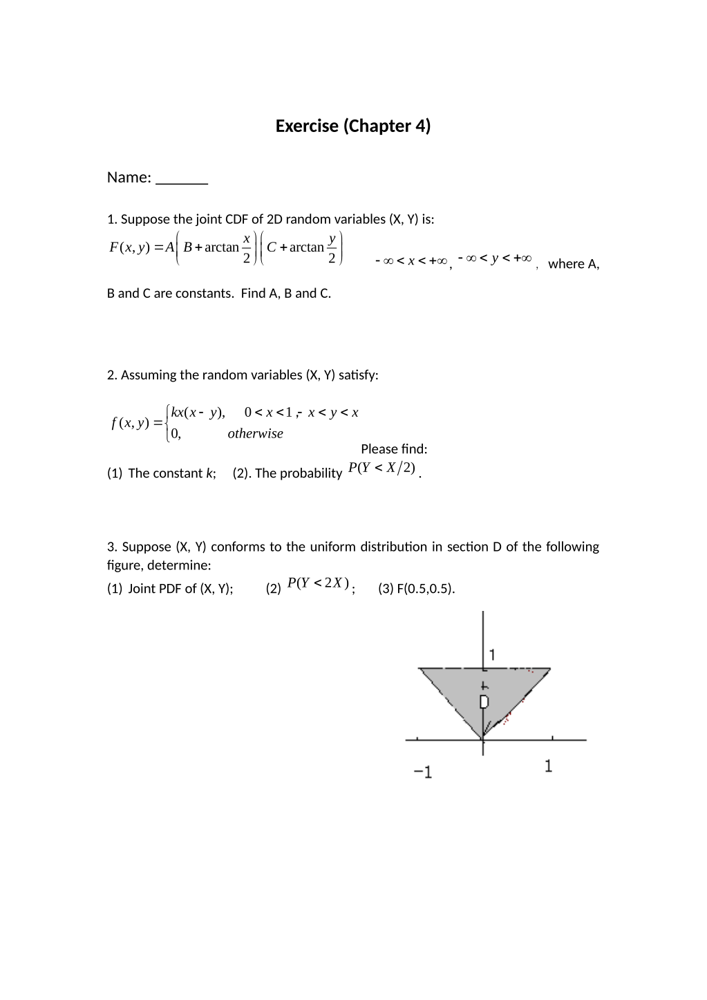 Solved 1. Suppose the joint CDF of 2D random variables (X,Y) | Chegg.com
