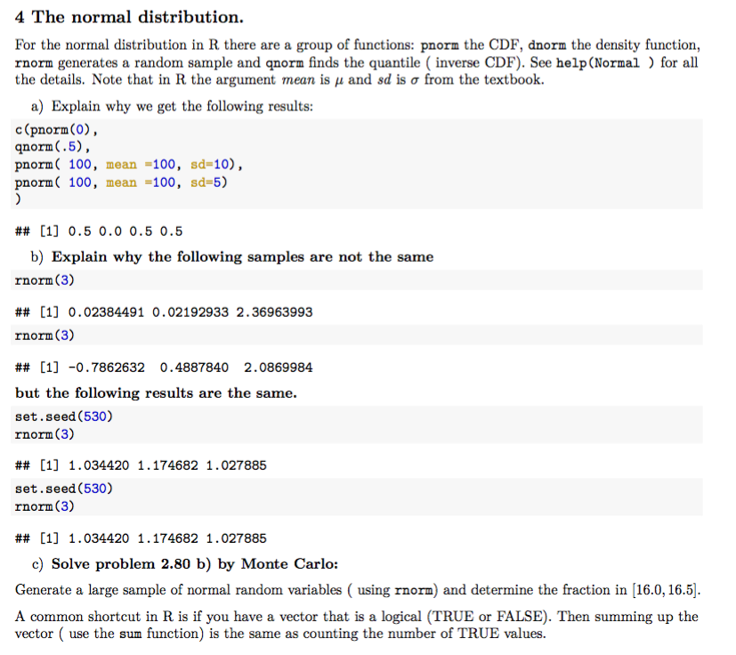 4 The normal distribution. For the normal | Chegg.com
