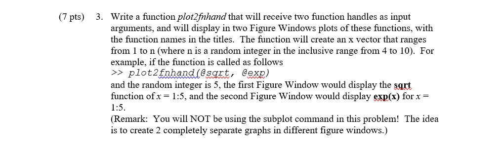 Solved (7 pts) 3. Write a function plot2fnhand that will | Chegg.com