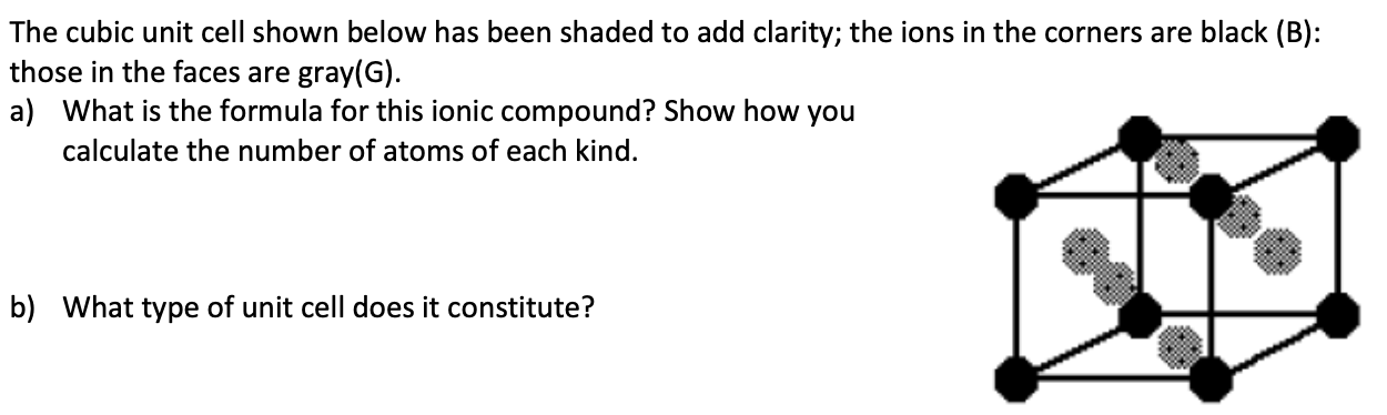Solved The cubic unit cell shown below has been shaded to | Chegg.com
