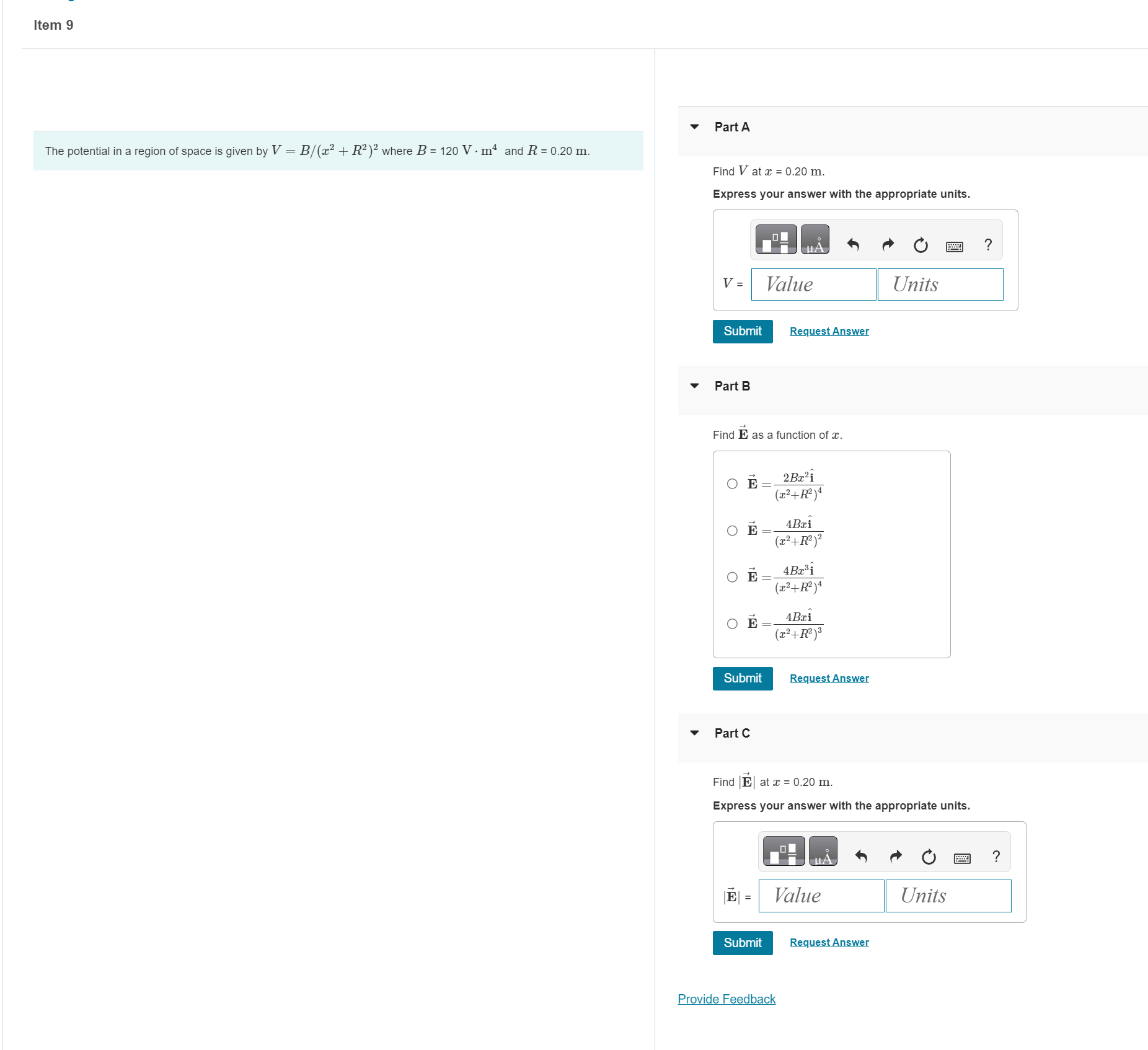 Solved Part AFind V at x=0.20m.Express your answer with the | Chegg.com Solved Part AFind V at x=0.20m.Express your answer with the | Chegg.com