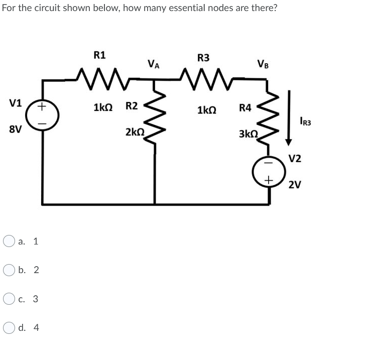 Solved For the circuit shown below, how many essential nodes | Chegg.com