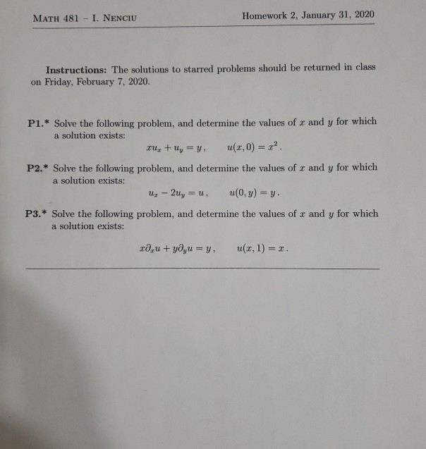 Solved MATH 481 - I. NENCIU Homework 2, January 31, 2020 | Chegg.com