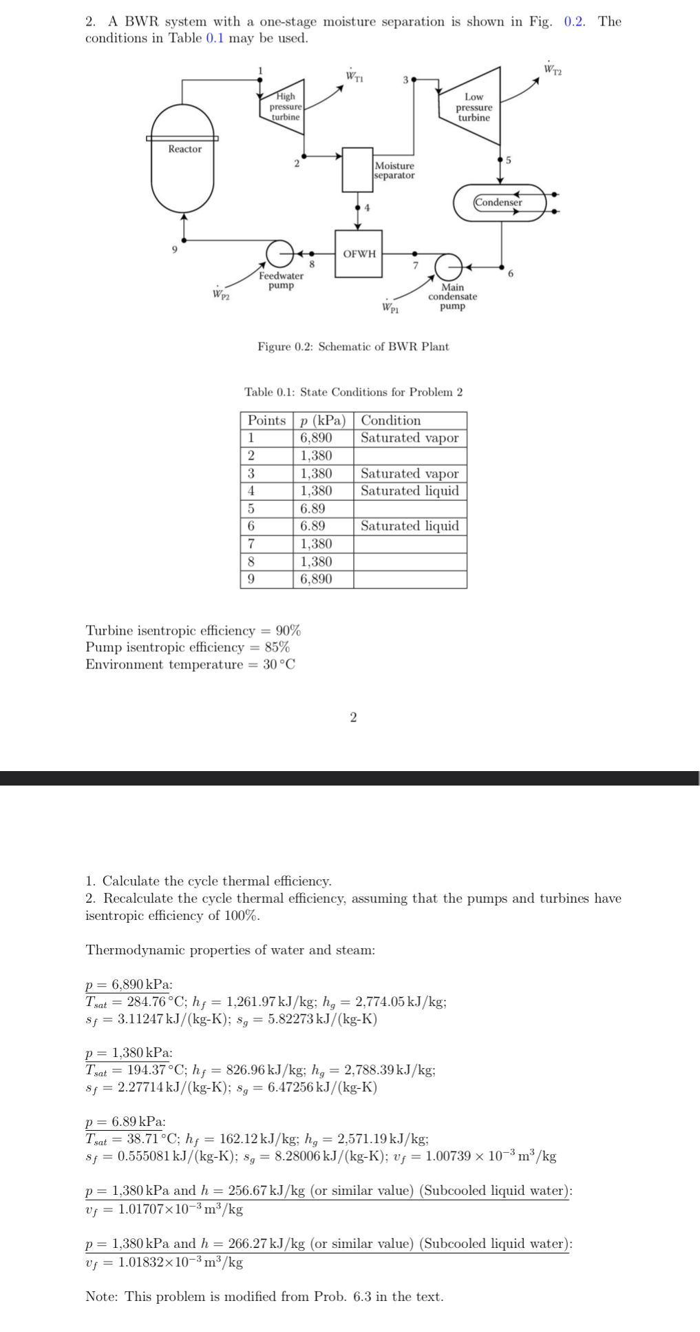 2. A BWR system with a one-stage moisture separation | Chegg.com