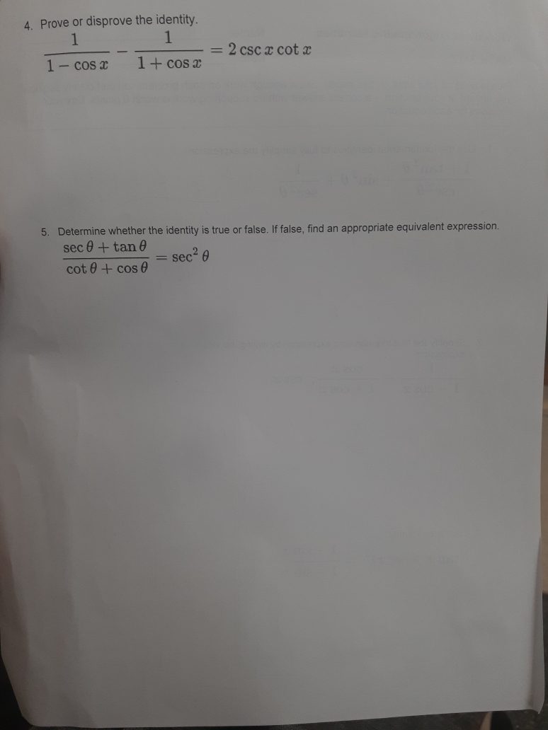 Solved 4. Prove or disprove the identity. | Chegg.com