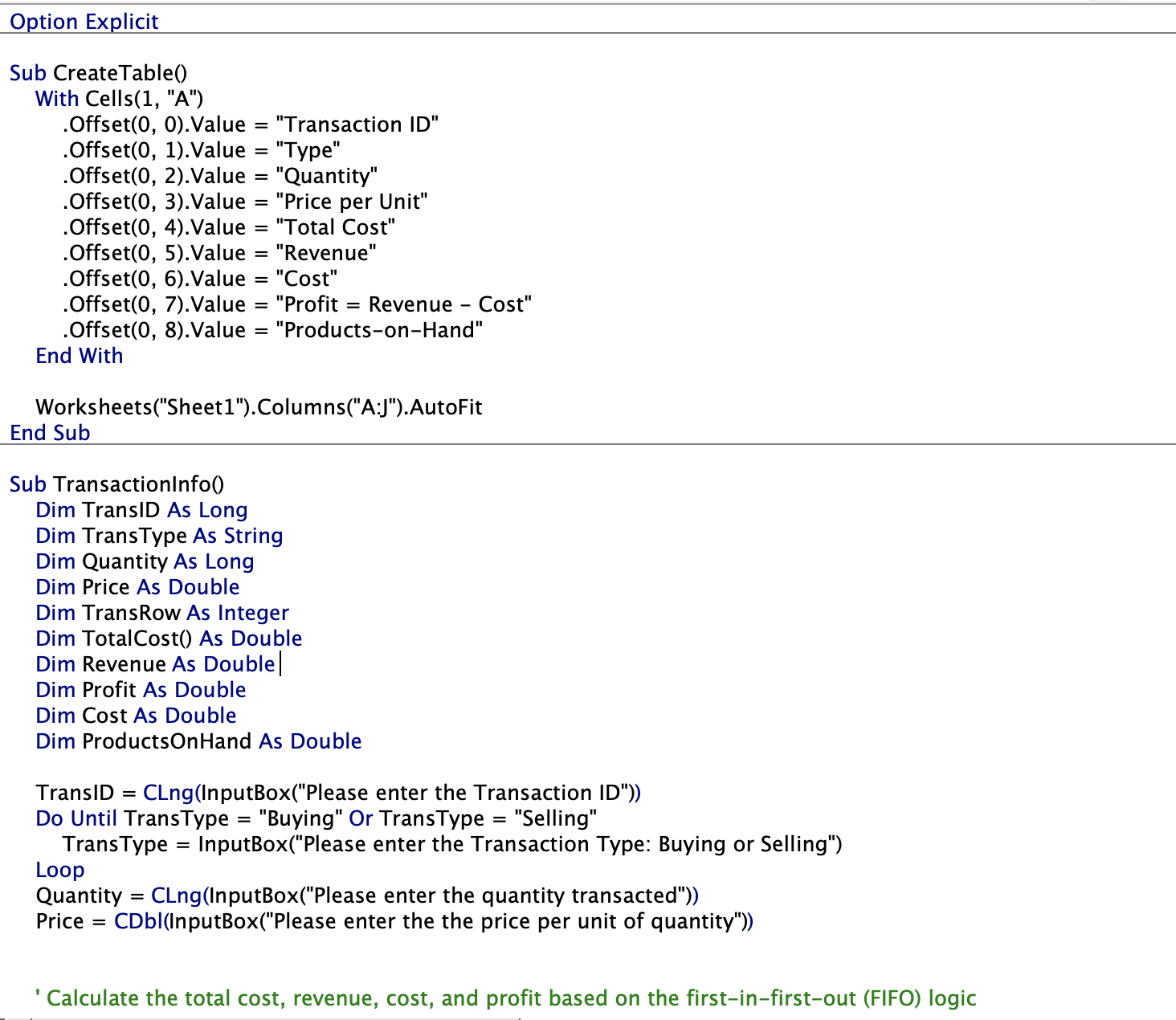 Solved Function GetProductsOnHand() As Double Dim | Chegg.com