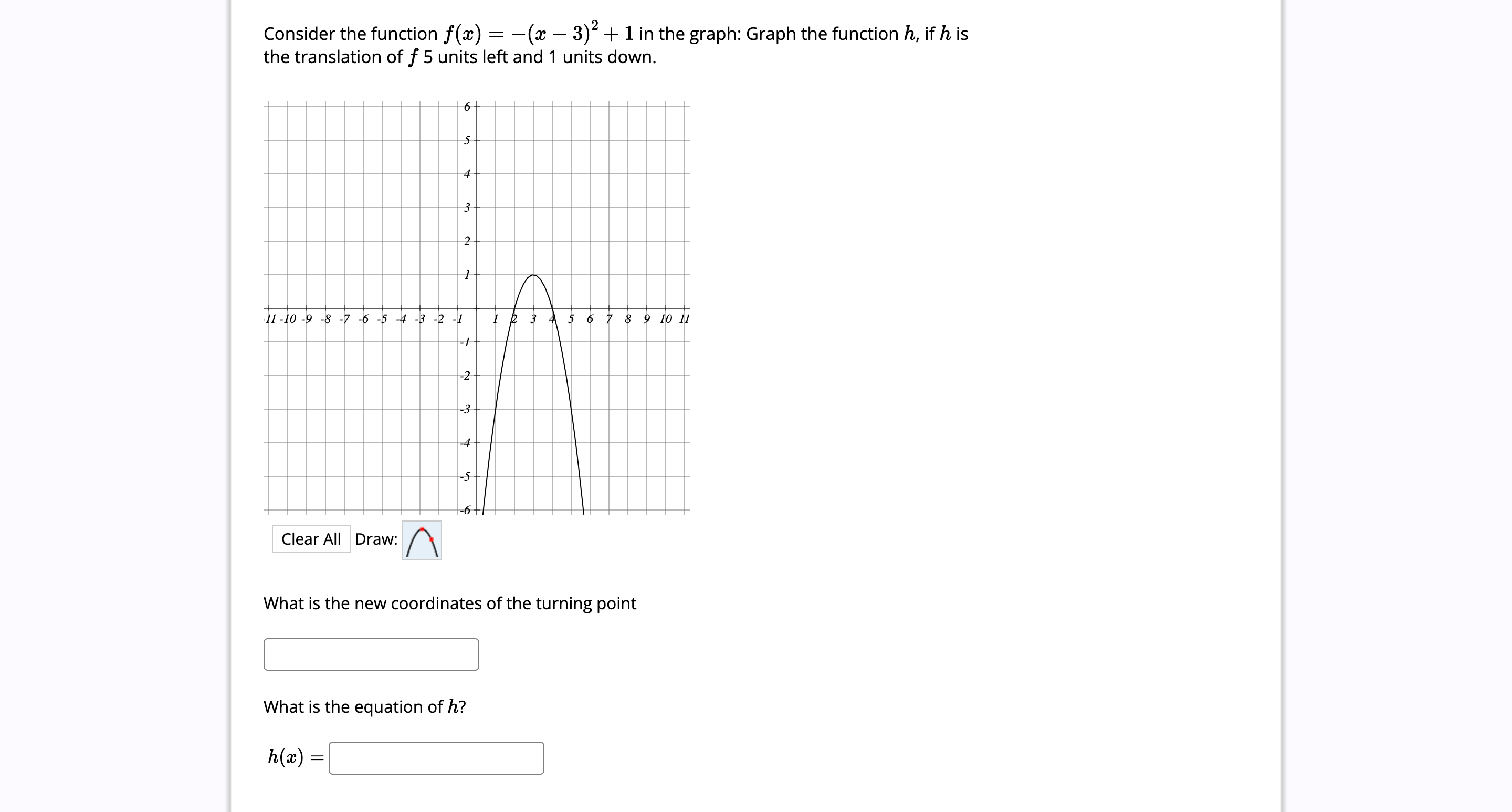 Solved Consider the function f(x)=−(x−3)2+1 in the graph: | Chegg.com