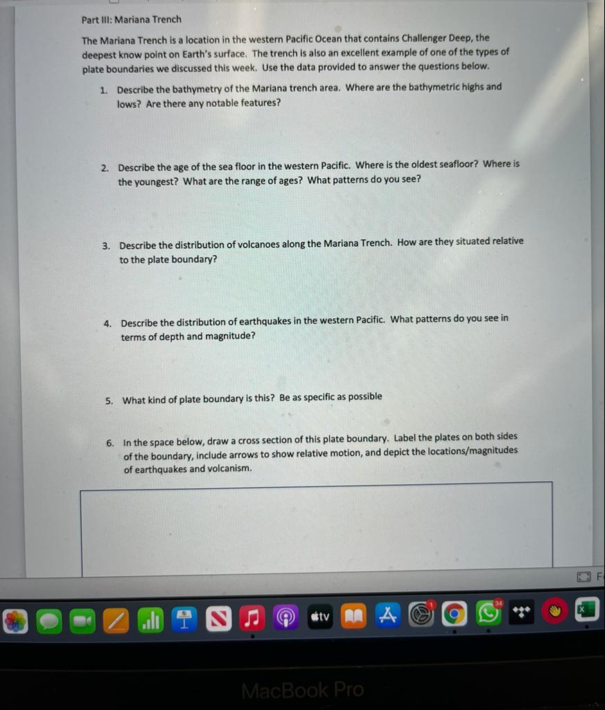 Solved Part III: Mariana Trench The Mariana Trench is a | Chegg.com