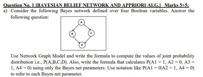 Solved Question No. 1 (BAYESIAN BELIEF NETWORK AND APPRIORI | Chegg.com