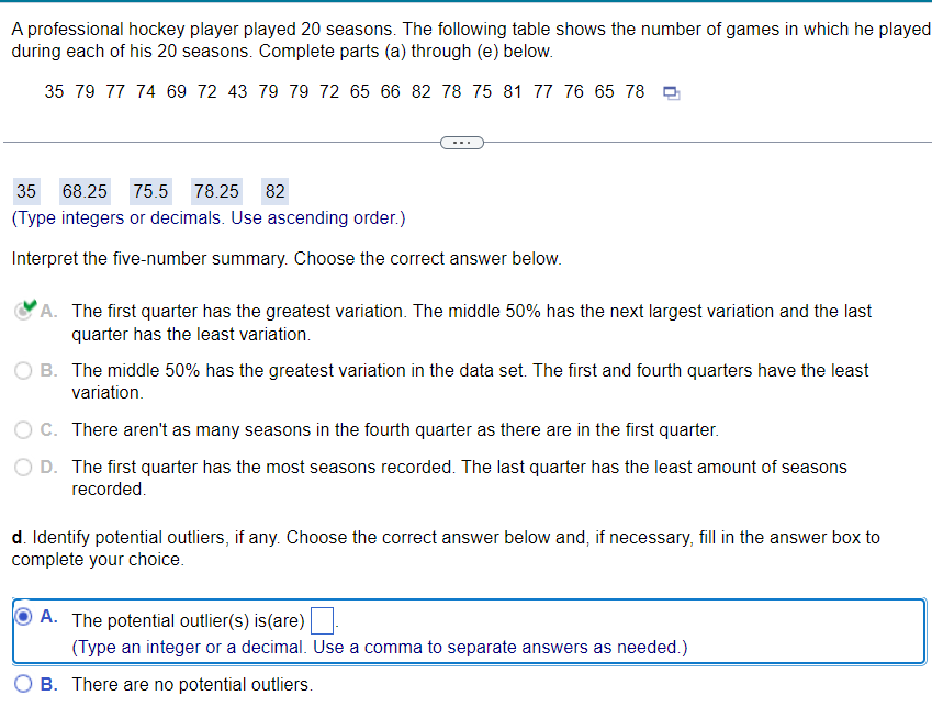 Solved A professional hockey player played 20 seasons. The | Chegg.com