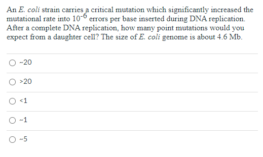 Solved An E. coli strain carries a critical mutation which | Chegg.com