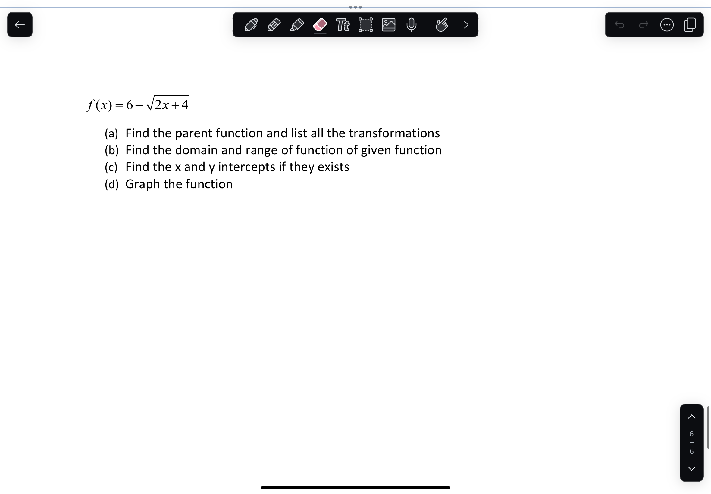 Solved f(x)=6-2x+42(a) ﻿Find the parent function and list | Chegg.com
