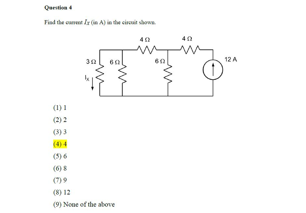 Solved Question 4 Find the current Ix in A) in the circuit | Chegg.com