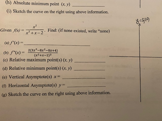 Solved (h) Absolute minimum point (x, y) _ (i) Sketch the | Chegg.com